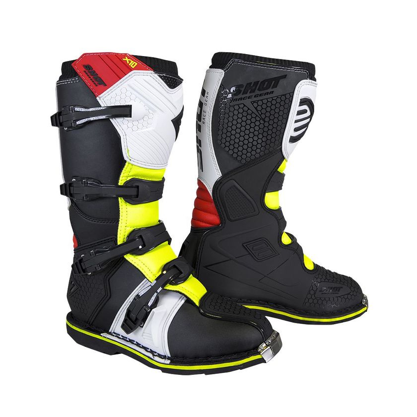 Cross boots Shot X10 2.0 - BLACK RED WHITE NEON YELLOW - Motoblouz.com