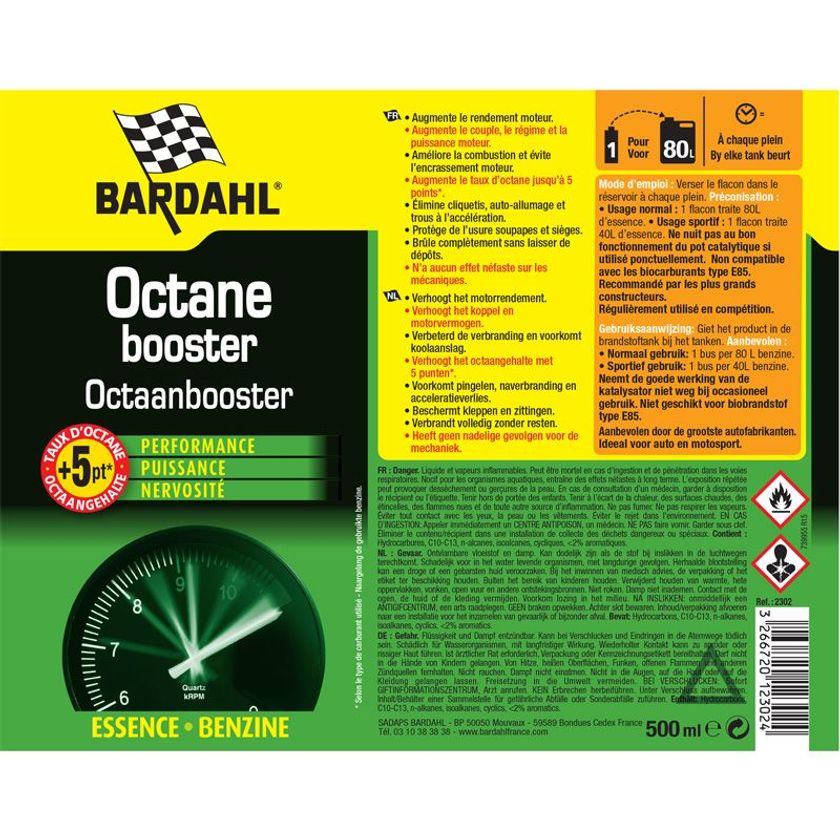 Potenciador de octano Bardahl 500 ML 1 universal - Motoblouz.es