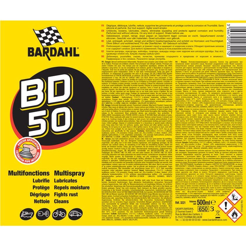 Lubrifiant Bardahl BD50 MULTIFONCTION 500ML 1 universel - Motoblouz.com
