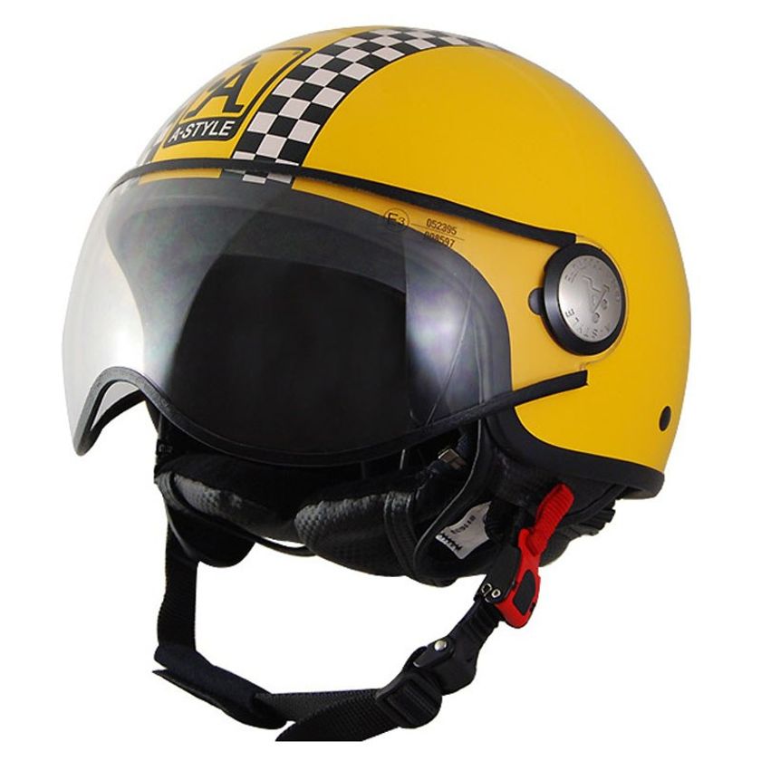 Casque jet A-Style A-STYLE JAUNE DAMIER - Motoblouz.com