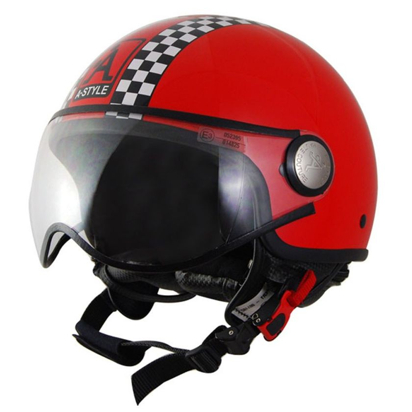 Casque jet A-Style A-STYLE ROUGE DAMIER - Motoblouz.com