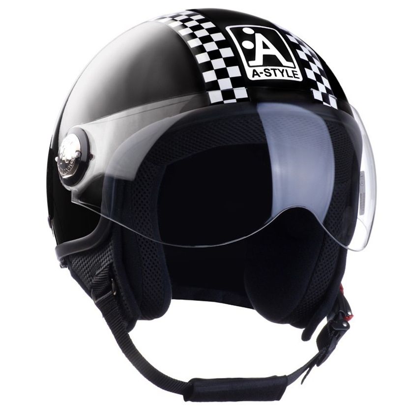 Casque jet A-Style COVER LINE DAMIER BRILLANT - Motoblouz.com
