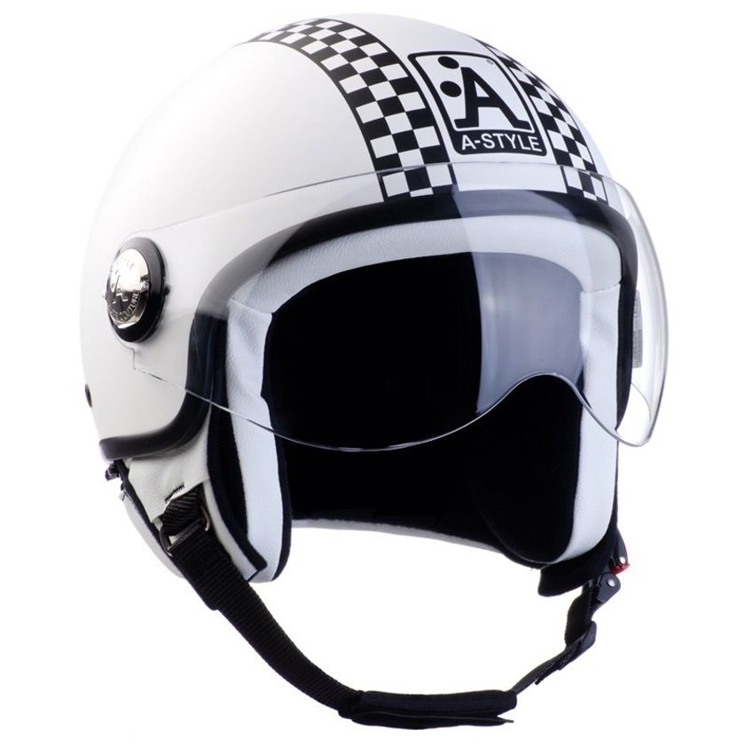 Casque jet A-Style COVER LINE DAMIER BRILLANT - Motoblouz.com