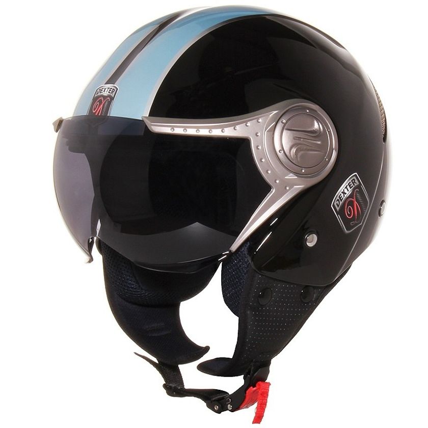 Casque jet Dexter PIT LAME NOIR/GRIS/BLEU - Motoblouz.com