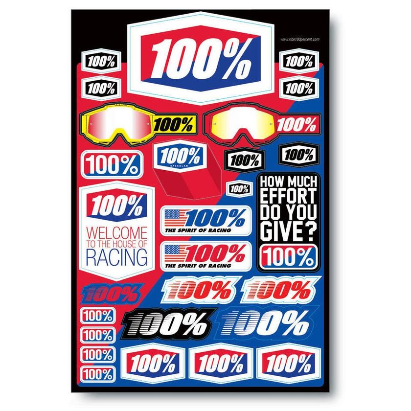 Planche de stickers 100% 28 autocollants - Motoblouz.com