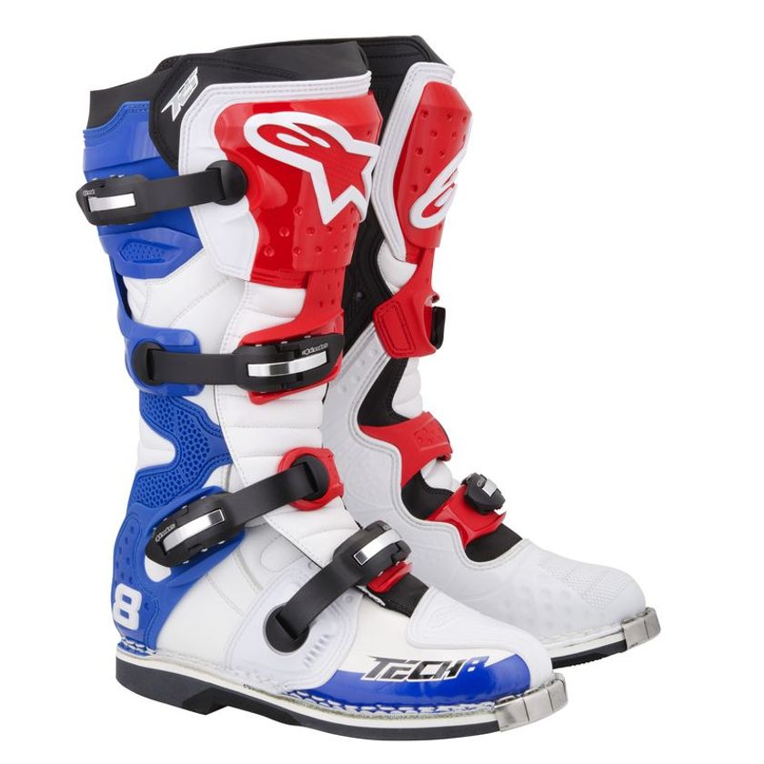 Cross boots Alpinestars TECH 8 RS WHITE RED BLUE - Motoblouz.com